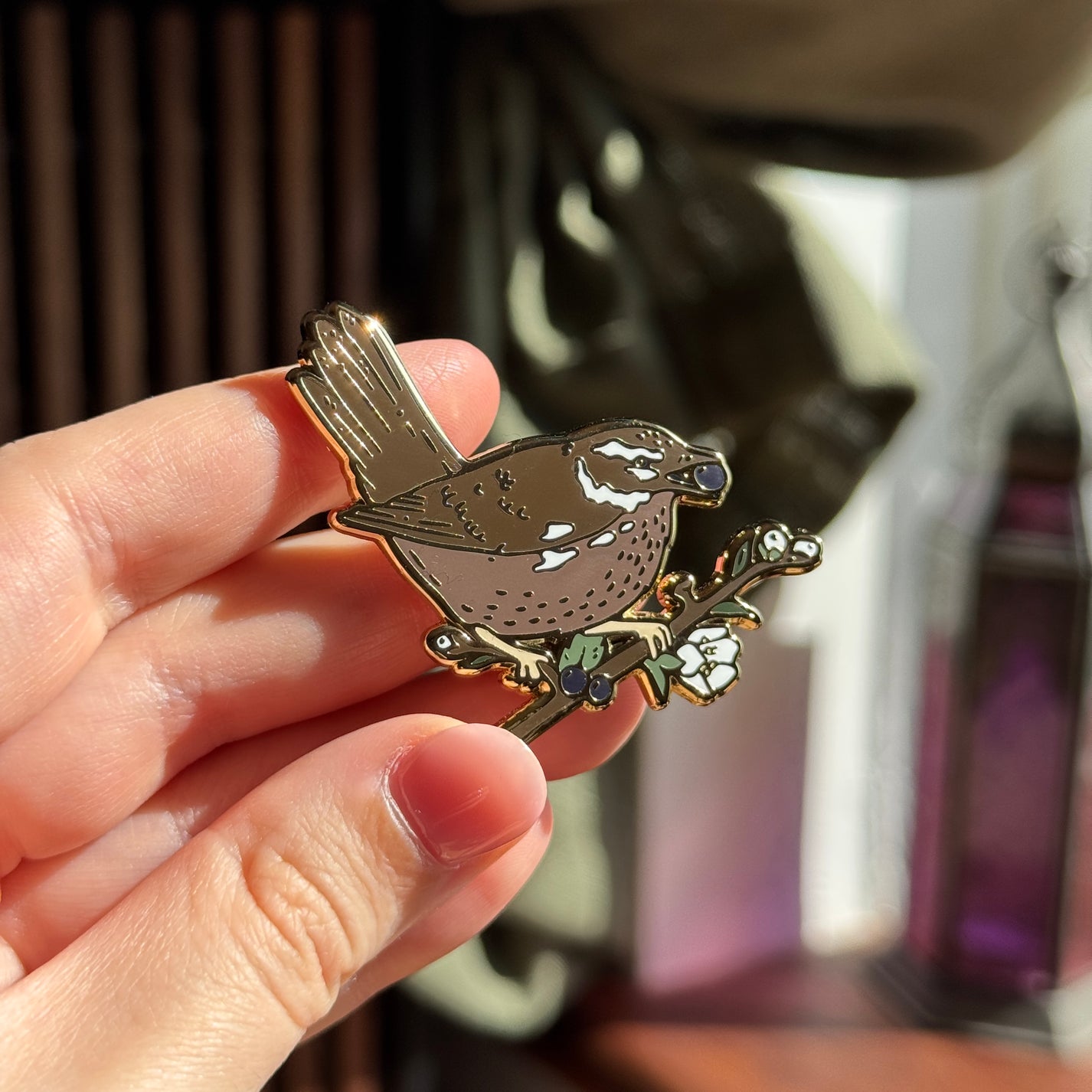 Blackthorn Thrush Enamel Pin – The Mourning Star