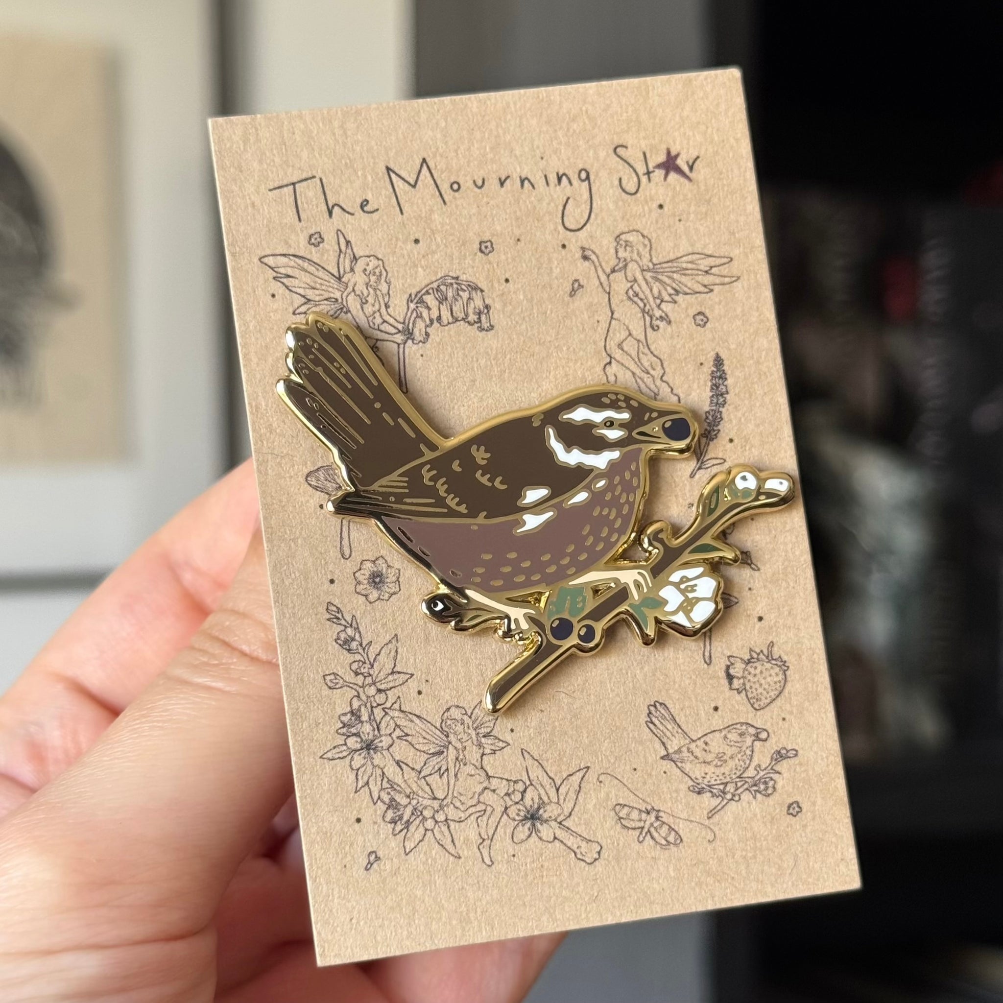 Blackthorn Thrush Enamel Pin – The Mourning Star